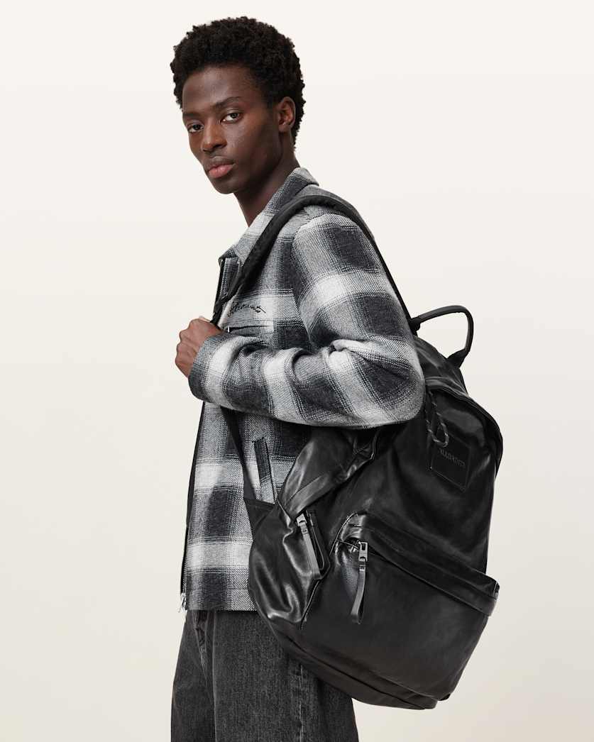 Carabiner Embossed Leather Backpack Black | ALLSAINTS